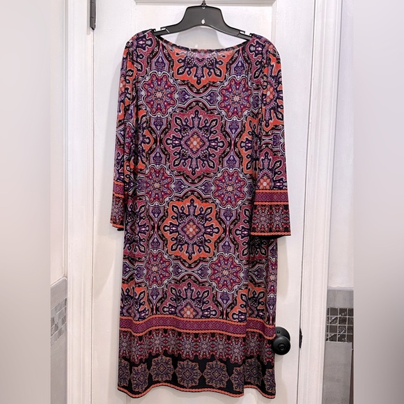 Dresses | 34 Sleeve Colorful Print Dress | Poshmark